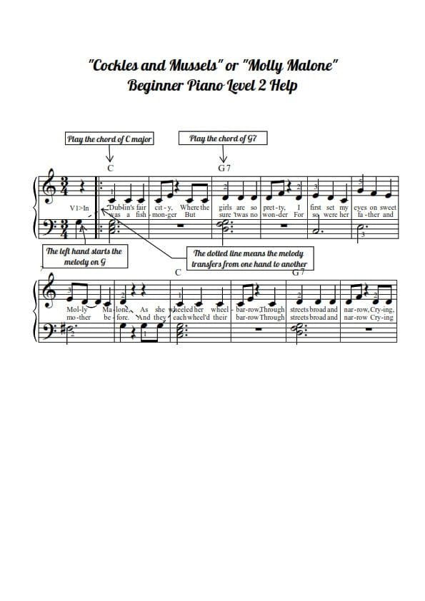 Cockles and Mussels - Piano Sheet Music for Beginner | Andrea Monk ...